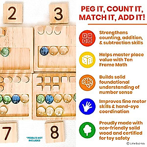 LITTLE BUD KIDS Counting Pegs - A Ten Frame Math Manipulatives Number Montessori Toy for Toddlers & Kindergarteners