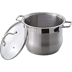 Stainless Steel Stockpot 9.1Qt Mirror Polished Soup Pot with Glass Lid，Pasta Pot with Interior Measurement Markings，Cooking Pots Compatible with All Heat Sources，Easy Clean & Dishwasher Safe
