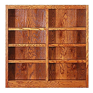 Traditional 48" Tall 8-Shelf Double Wide Wood Bookcase in Dry Oak