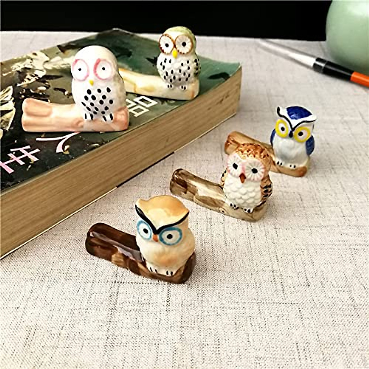 JARPSIRY 5 Pcs Cute Ceramic Owl Chopsticks Rest, Knife Spoon Fork Stand Culery Holder Paint Brush Rack Home Kitchen Restarant Tool