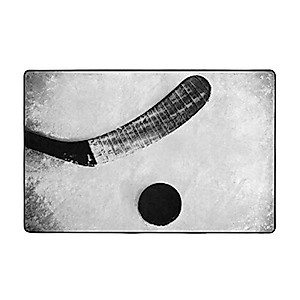 Ice Hockey Ball Throw Area Rug, Ice Hockey Sports Soft Washable Carpet, Upholstery Rug with Non-Slip Backing for Living Room Bedroom Kitchen Dining Room Home Office Floor Rug 6ftx4ft