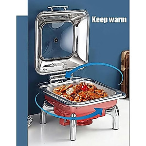 Chafing Dishes Food Warmers, Tower Buffet Server Alcohol and Electric Heating Party Hot Trays, 9L Chafing Dishes with Visual Lid for Keep Food Warm, Adjustable Temperature (B)