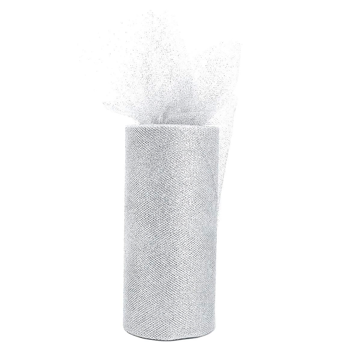 levylisa Glitter Silver Shimmer Tulle Roll 6" x 25 Yard- Silver Tulle Spool-Tulle Fabric-Tutu Tulle-Silver Wedding Tulle