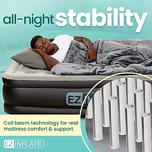 EZ INFLATE Air Mattress with Built in Pump - Queen Size Double-High Inflatable Mattress with Flocked Top - Easy Inflate, Water