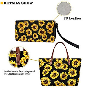 SCRAWLGOD Handbag Tote with Wallet Set for Women, Black and White Piano Keyboard Music 2Pcs Shoulder Bag Wallets Credit Card Holder