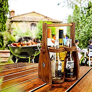 Wood Wine Bottle Glasses Caddy - Beer Carrier - Drinking Desk Accessories - Craft 4 Pack bottle Case - Men's Wine Organizer - Glass tray holder - Wine storage stand - Drink Holder for beer, for wine