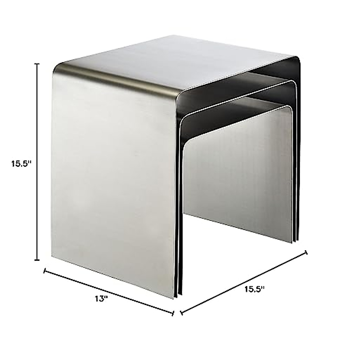 Modway Rush Brushed Stainless Steel Metal 3-Piece Side Nesting Table Set In Silver