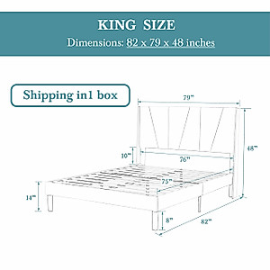 HOOMIC King Size Platform Bed Frame with Geometric Wingback Headboard, Wooden Slats Support, No Box Spring Needed, Modern Style in Dark Grey