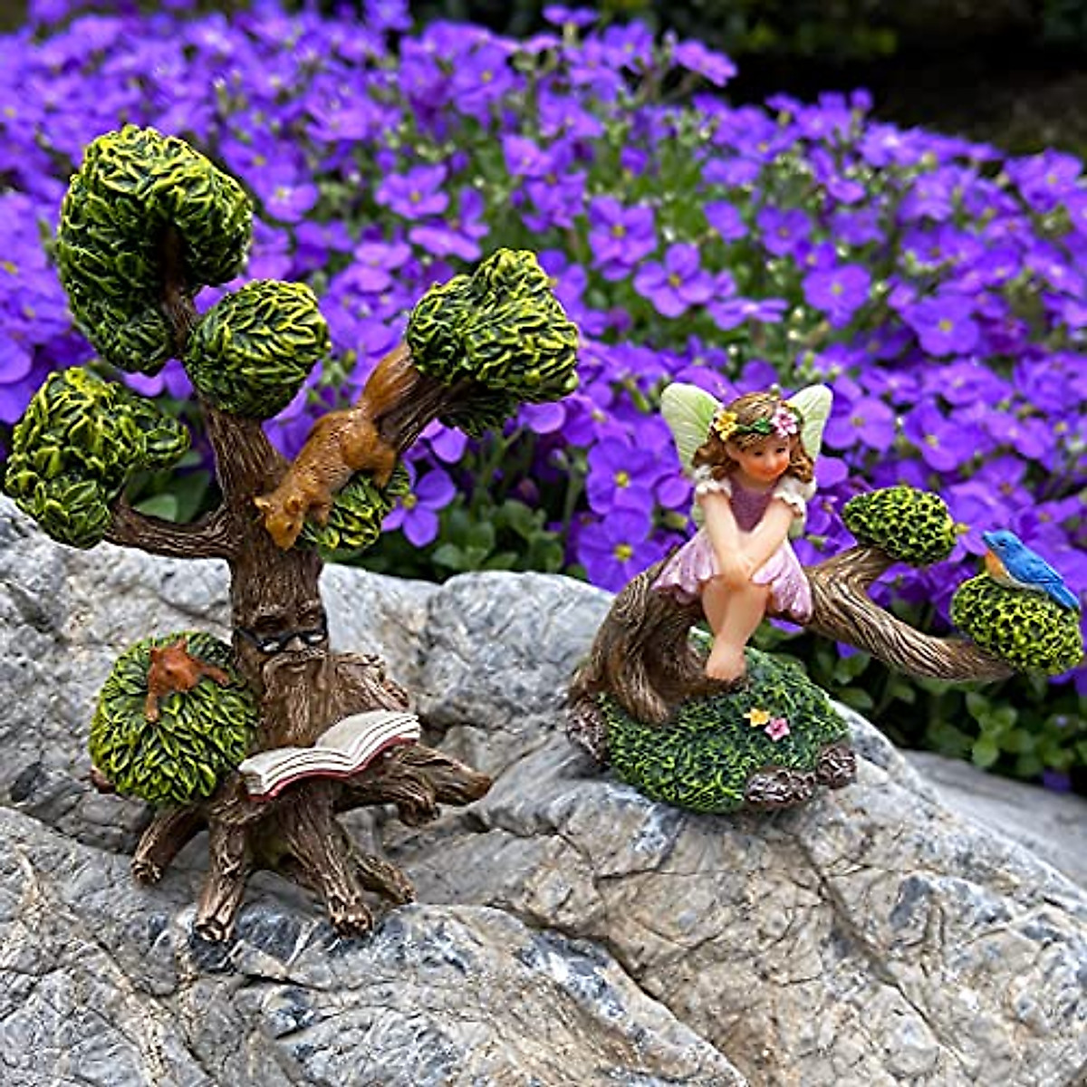 Mood Lab Fairy Garden Miniature Fairy with Reading Tree Statue - Figurines and Accessories Kit of 2 pcs