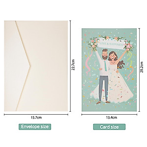 Sawnfay Wedding Card, Bridal Shower Card, Engagement Card, Wedding Cards for Bride and Groom, 8'' x 5.3'' with Envelope (Love and Happiness)