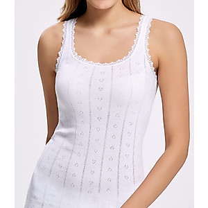 VAVONNE Camisole for Women, All Cotton, Airy Soft Comfy Tank Tops Cami Undershirt (Wide Strap/White, Medium)