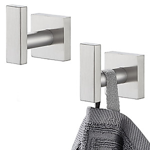 APLusee Brushed Nickel Towel Hook 2 Pack, 304 Stainless Steel Clothes Hook, Wall Mounted