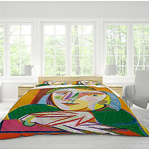 HOBBOY Bright Colors 3pc Bedding Set Warm Picasso Pattern Printed Bedding Duvet Cover Sets 2 Pillowcases with Zipper Closure All Season Queen