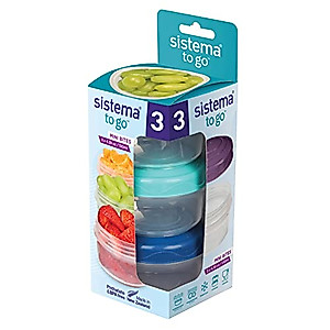 Sistema To Go Collection Mini Bites Small Food Storage Containers, 4.39 oz./130 mL, Pink/Green/Blue, 3 Count