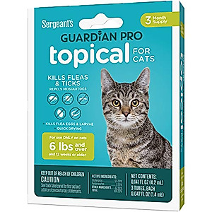 Sergeant's Guardian Pro Flea & Tick Squeeze On Topical Cats 6lbs and Over., 3 Count