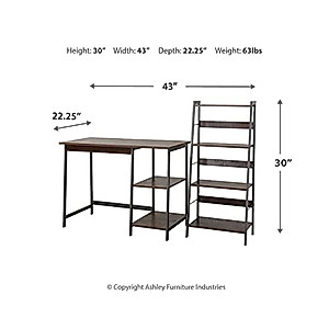 Signature Design by Ashley Soho Urban Industrial 43" Home Office Desk with 4 Shelf Bookcase, Dark Brown