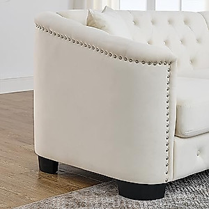 Goohome 77" Modern Chesterfield Sofa 3-Seater, Velvet Loveseat Sofá Couches for Living Room, Comforty Upholstered Tufted Backrests with Nailhead Arms and 2 Cushions, for Apartment Bedroom, C-Beige c