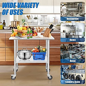 Chingoo Stainless Steel Table with Wheels 24 x 36 Inches Metal Prep Table with Adjustable Undershelf, Stainless Table for Commercial Kitchen, Outdoor, Restaurant, Hotel & Garage