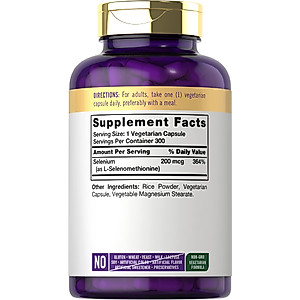 Yeast Free Selenium Supplement | 200mcg | 300 Capsules | Vegetarian, Non-GMO, and Gluten Free Mineral Formula | L-Selenomethionine | Value Size | by Carlyle