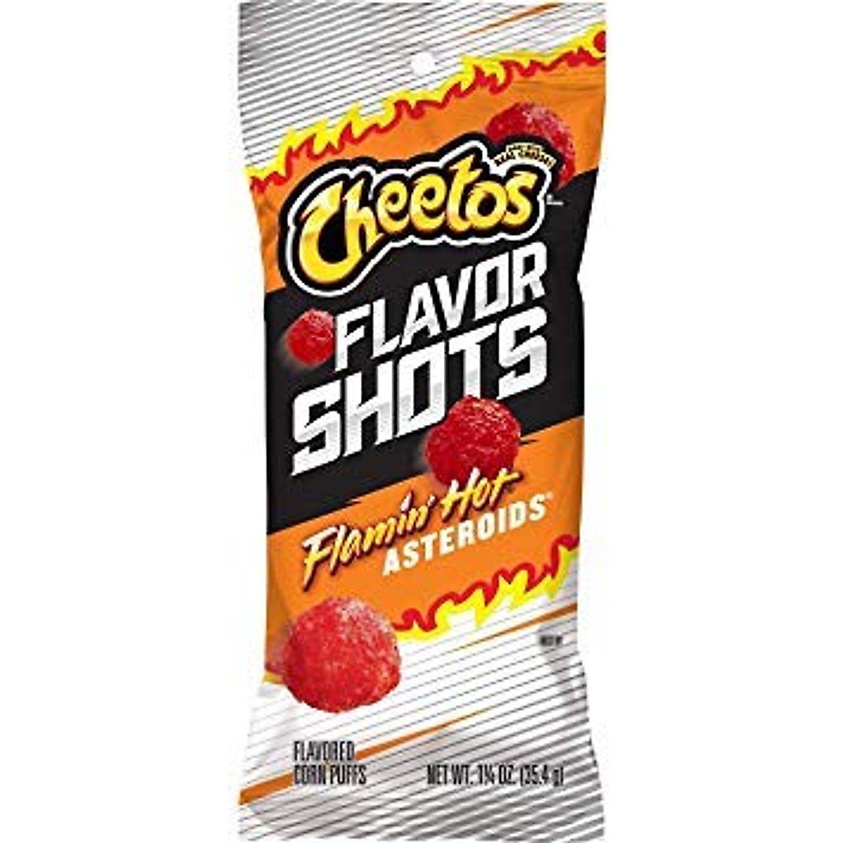 FLAMIN HOT ASTEROID POPPERS 4 BAGS (Flavored Corn Puffs) 1 Ounce Bags