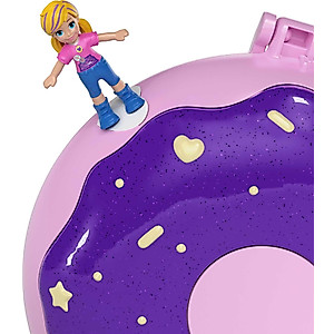 Polly Pocket Playset, Travel Toy with 2 Micro Dolls & Surprise Accessories, Pocket World Donut Pajama Party Compact, Food Toy