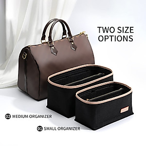 Doxo Purse Organizer Insert for Handbags & Base Shaper 2pc Set, Compatible with LV Speedy Nererfull ONTHEGO Carryall Graceful Noe,Book Tote Bag and More(M-Black)