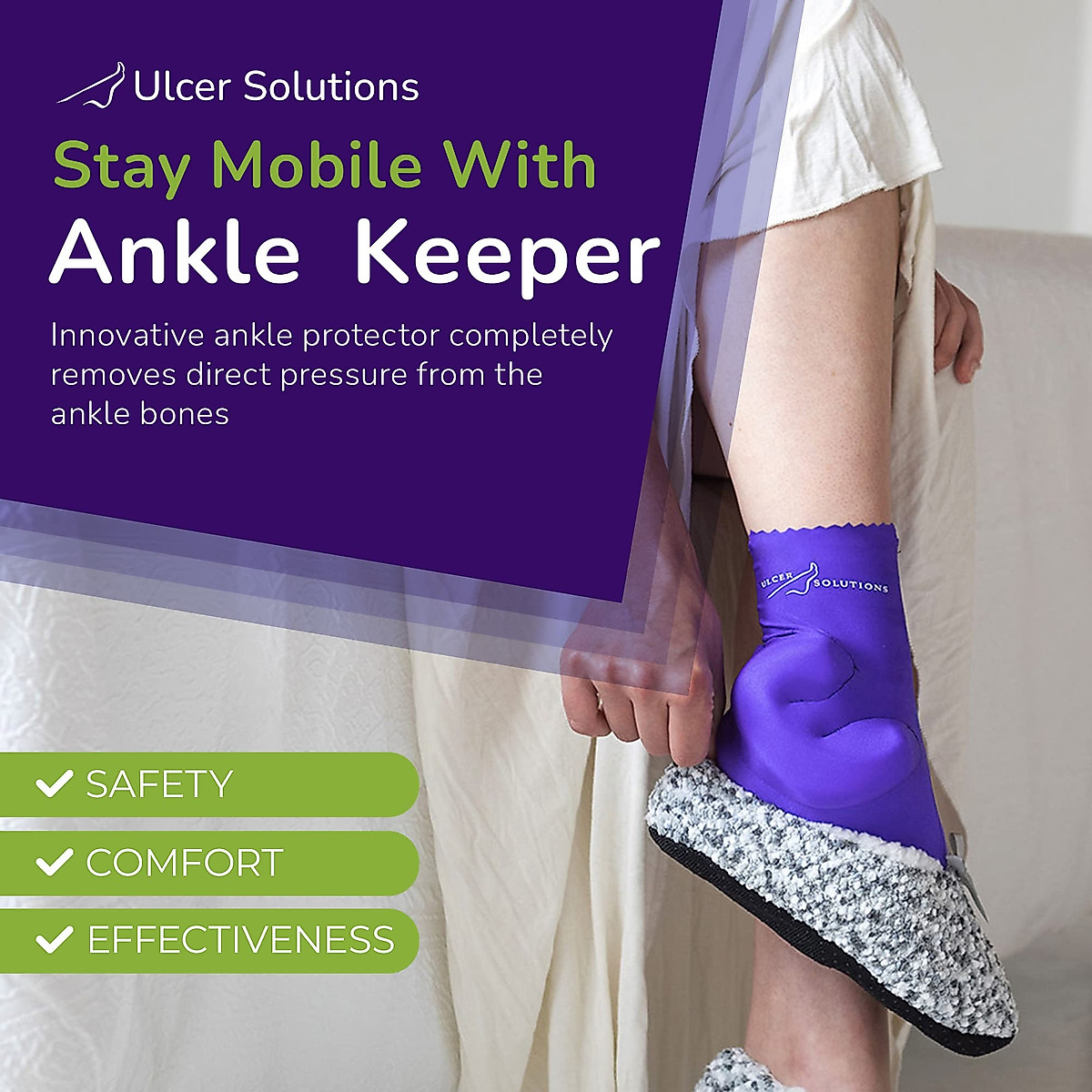 Ulcer Solutions Ankle Keeper, Ankle Protector for Pressure Sores, Lightweight, Stretchable Ankle Pillow, Enhanced Ankle Pads for Better Comfort and Mobility (Medium: 7.5-9.0” (19.0-23cm))