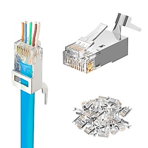 LEENUE CAT7 RJ45 Connector (30 Pack) 50μ Gold-Plated CAT6A RJ45 Pass Through Ethernet Plug for CAT7 Solid or Stranded Thick Network Cable 23 AWG