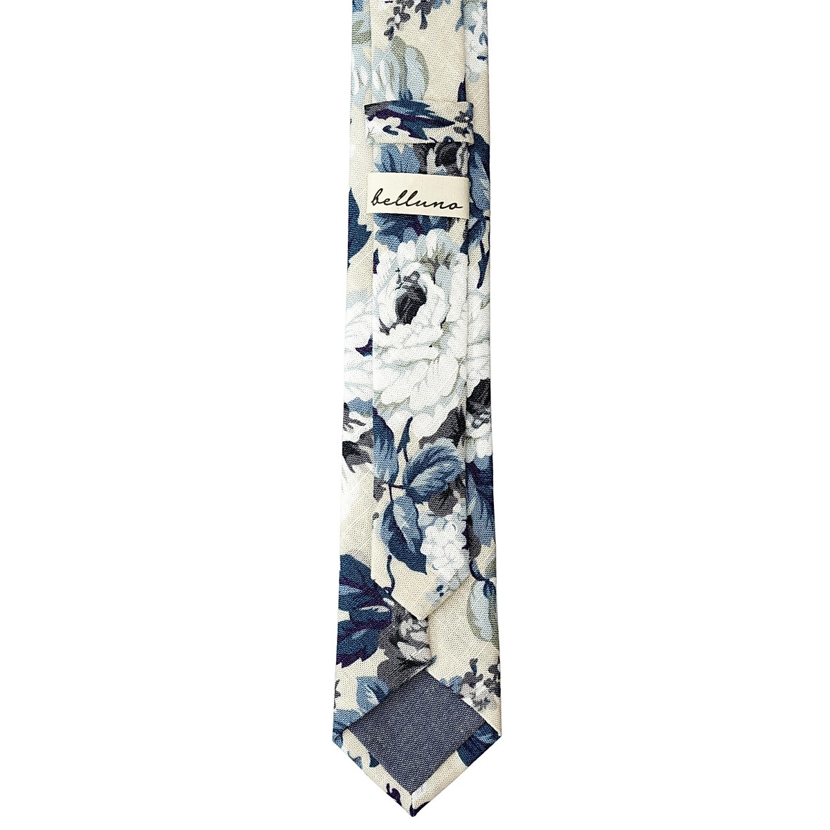 BELLUNO Floral Skinny Tie for Men, Slim Flower Tie for Wedding, Activities, Gift Box-Beige Blue
