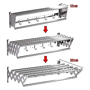 XMCX Clothes Drying Rack Wall Mounted Folding Collapsible Stainless Airer Laundry Dryer Hanger with Towel Hooks for Bedroom Bathroom Space Saver Rail Easy Storage (Size : 50cm)