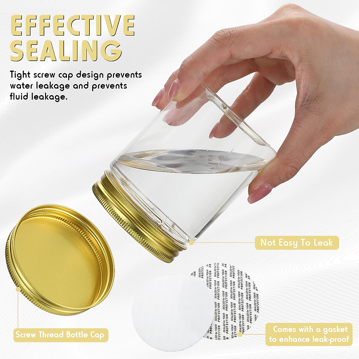 Wesiti 60 Pcs 8 oz Clear Plastic Jars Empty Plastic Storage Containers Refillable Plastic Mason Jars with Metal Golden Lids Transparent Round Canning Jars for Spice Dry Food Honey Herb Kitchen