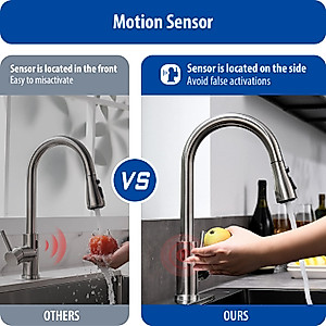 WEWE Touchless Kitchen Faucet with Pull Down Sprayer - Single Handle Kitchen Faucets Smart Motion Sensor Stainless Steel Brushed Nickel Sink Faucet