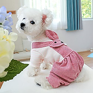 Wakeu Pet Products Wakeu Dog Overall Pet Clothes for Small Pink White Stripes Bib Pants Outfits Soft Breathable Jumpsuit Puppy Girl Boy Cat Apparel Walking Outdoor Spring Autumn Winter (M-Pink)
