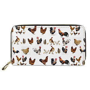 doginthehole Chicken Print Women Wallet Zip Around Clutch Ladies Travel Coin Purse