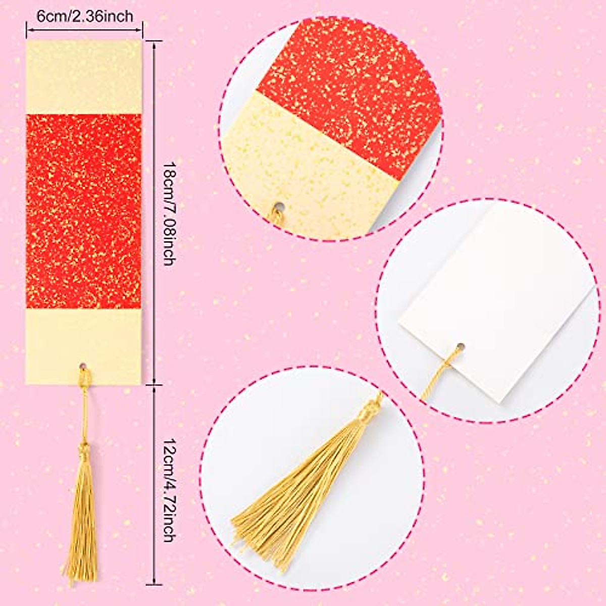 HINZIC 30Pcs Chinese Traditional Bookmark 6*18CM Xuan Paper Blank Bookmark with Colorful Tassels for Book Lovers DIY Making Gift