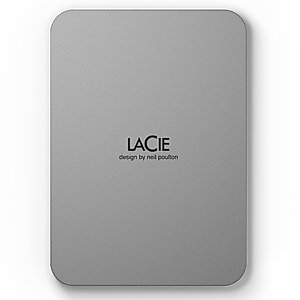 LaCie Mobile Drive, 2TB, External Hard Drive Portable - Moon Silver, USB-C 3.2, for PC and Mac, Post-Consumer Recycled, with Adobe All Apps Plan (STLP2000400)