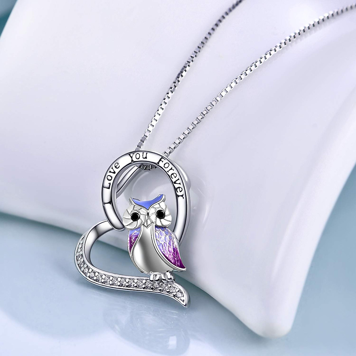 YFN Owl Necklace Sterling Silver I Love You Forever Heart Owl Gifts for Women