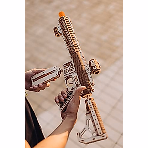 Wood Trick Assault Gun AR-T Model Kit for Adults and Teens to Build - with Telescoping Butt, Fuse, Sight and Clip for 12 Rounds - Detailed Construction - 23x8″ - 3D Wooden Puzzle - 14+