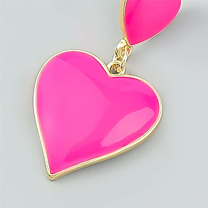 Unique Lightweight Double Heart Dangle Earrings Simple Personalized Love Hearts Dangling Earrings For Women Gifts Valentine's Day (Pink Heart Dangle Earrings)