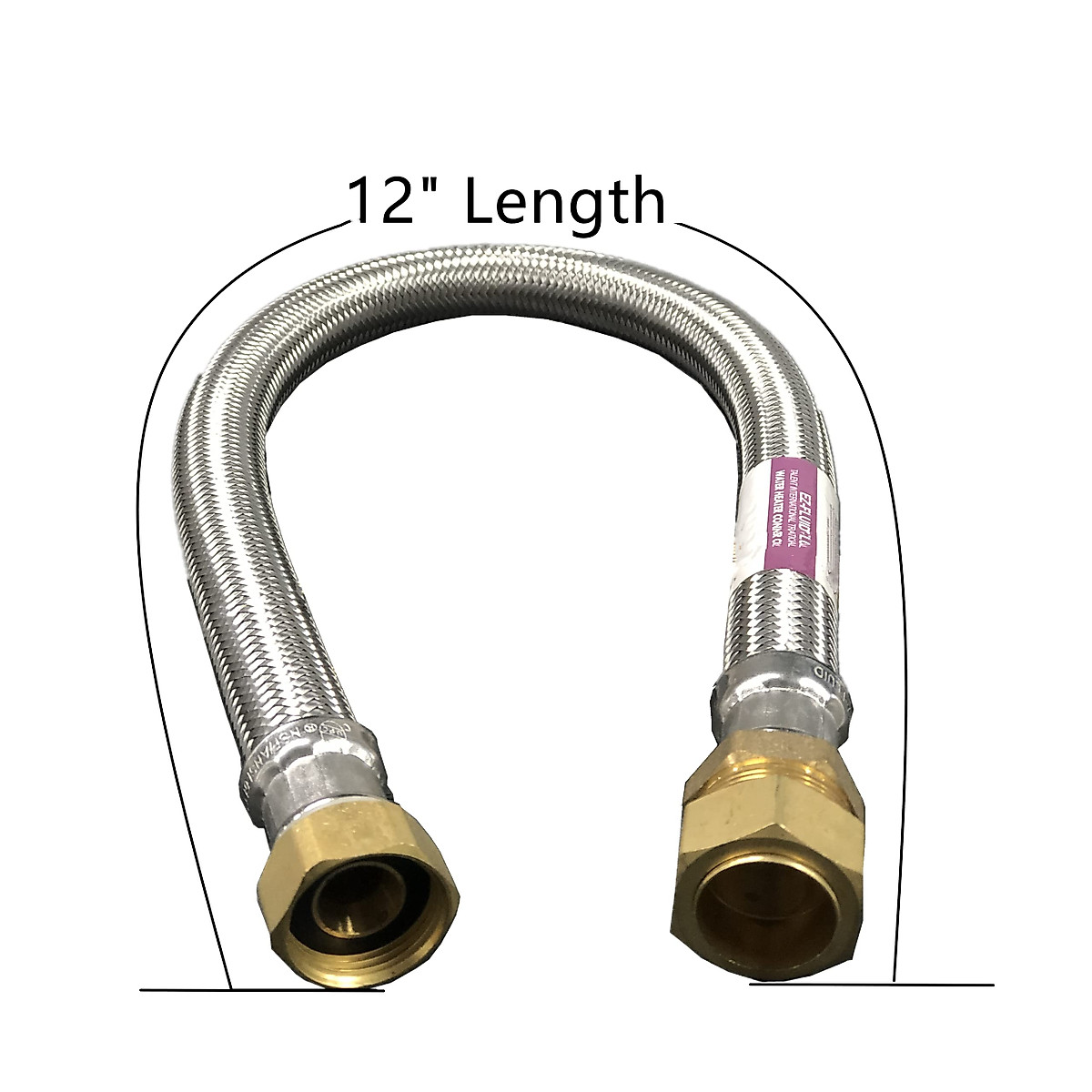 EZ-Fluid 3/4" Compression (7/8" OD) x 3/4"FIP x 12" Braided Flexible Stainless Steel Water Heater Connector Supply Line Water Hose for Female Iron Water Pipe Fitting or Copper Tubing,(1-Pack)