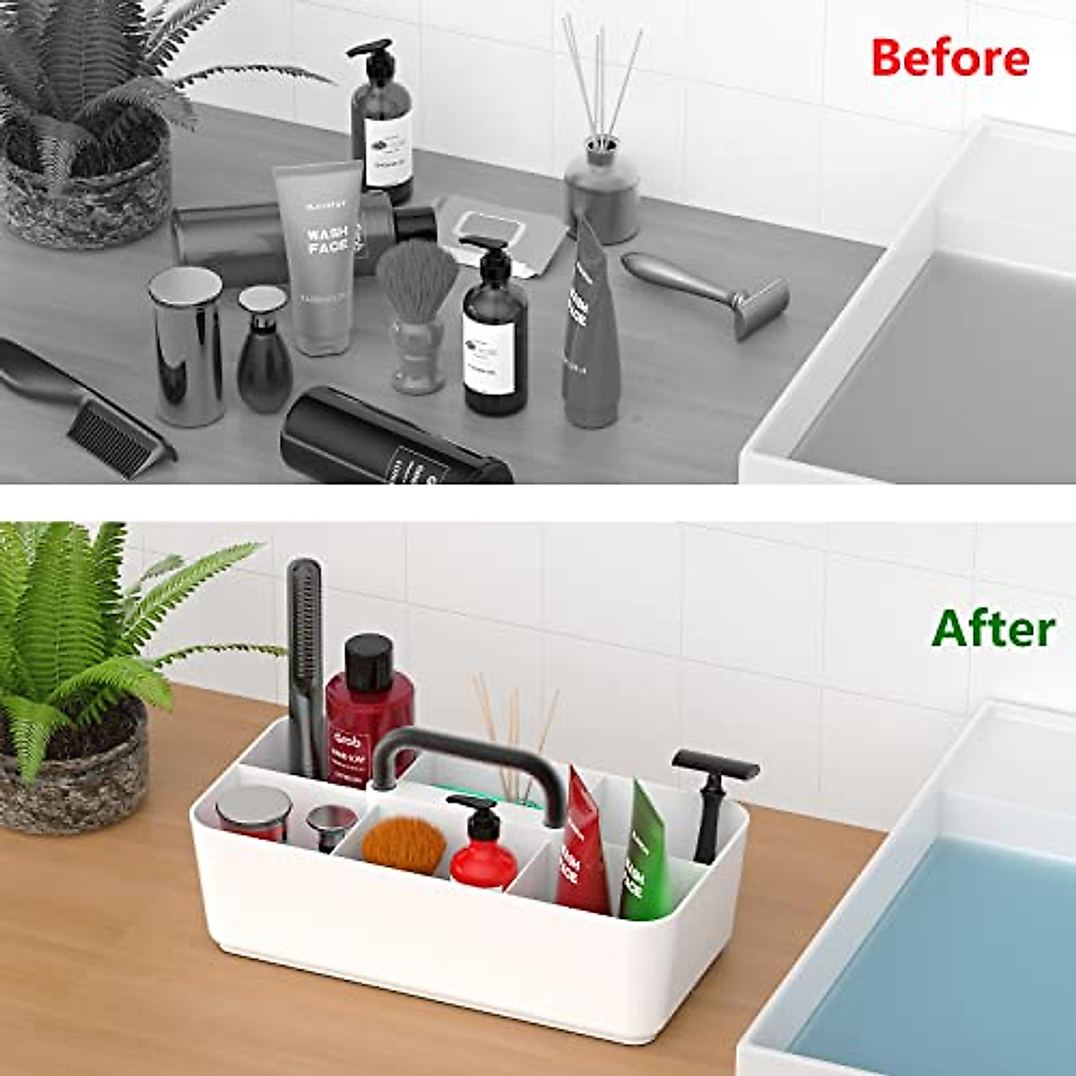 Kadolina Plastic Portable Shower Caddy Divided Basket Bin Bath Storage Organizer Tote with Handle for College Dorm Bathroom Vanity, Holds Shampoo, Conditioner, Soap, Cosmetics (White)