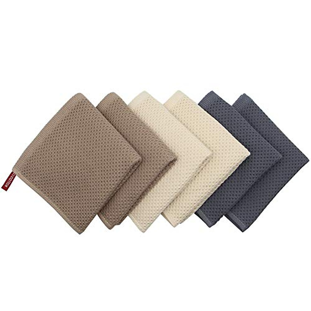 Mia'sDream Natural Cotton Tidy Dish Cloths Rags,Waffle Weave Kitchen Towels and Dishcloths Sets, Soft and Absorbent Hand Towel Washcloths, 12inchx12inch 6 Pack (Multi Color)