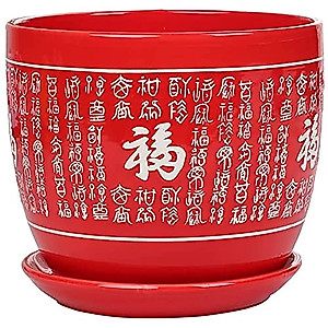 WANIYA1 Chinese Style Big Red Plant Pots Ceramic Succulents Planter Flower Pot Plant Containers Home Decoration Cylinder Planter Outdoor Garden Bonsai Pots Gardening Flower Pots (Size : 21cm)