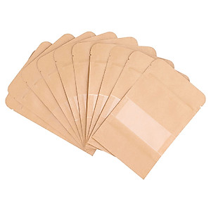 Fafeicy 200Pcs Sealable Bags for Packaging, Kraft Paper Stand Up Pouch Bag with Resealable Zipper and Window for Food and Coffee, 9x14cm