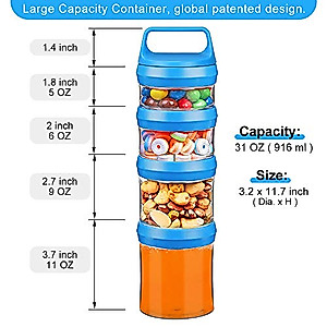 Dolibest stackable snack containers, Twist Lock Stackable Snack Jars, Stackable Containers Set for Storing Milk, Protein Powder, Snacks, Nuts, BPA Free, 4-Piece (Blue, 31oz)