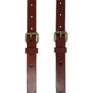 Lawevan Men's Reddish Brown Shiny Genuine Leather Suspenders, Steampunk Style Y back Adjustable Belt Loop, 3 Snap Hooks