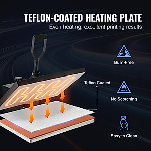 VEVOR Heat Press Machine, 16 x 24 in / 40 x 61 cm, Clamshell Sublimation Transfer Printer Teflon Coated, Digital Precise Heat Control, Silica-Gel Sponge Powerpress for T-Shirt Bag Pad Pillow