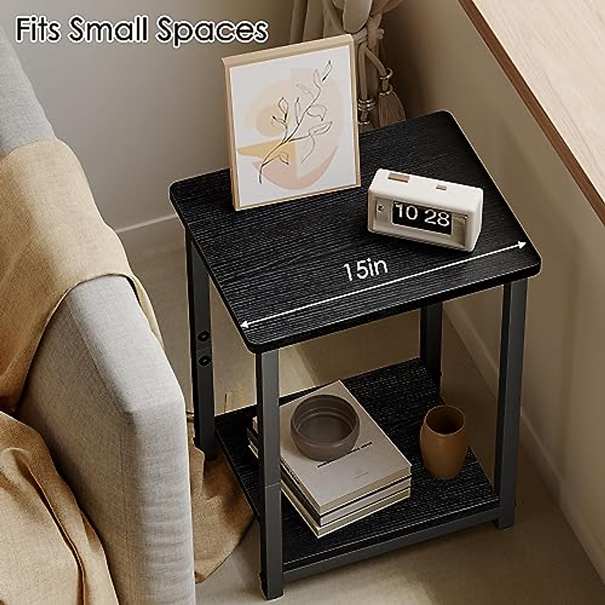 Fixwal Side Tables Set of 2, 2-Tier Small Black End Table Sofa Table Nightstand Bedside Table for Living Room, Bedroom, Office