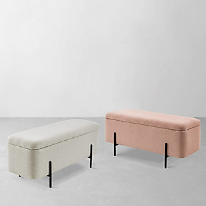 MCombo Storage Ottoman Bench, Teddy Fabric Upholstered Footstool with Storage Space, Bed End Bench for Bedroom, Living Room, Entryway W709 (White)