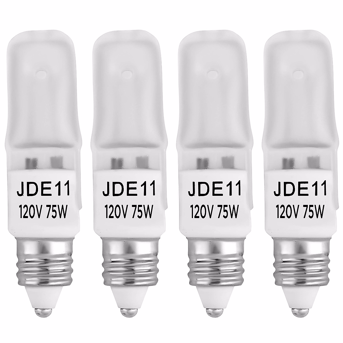4-Pack JDE11 120V 75W Frosted Halogen JDE11 75W Bulb Warm White 75 Watt T4 E11 Bulb Frosted JD E11 T4 75W for Chandeliers, Pendants, Table Lamps, Cabinet Lighting, Mini-Candelabra Base T4 Bulb